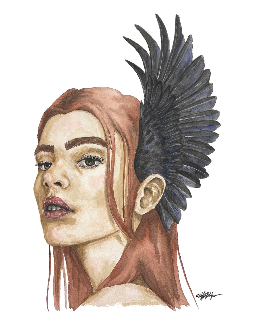 Aisling: Angel, Woman With Wings, Feathers, Crow, Raven, Watercolor - Etsy