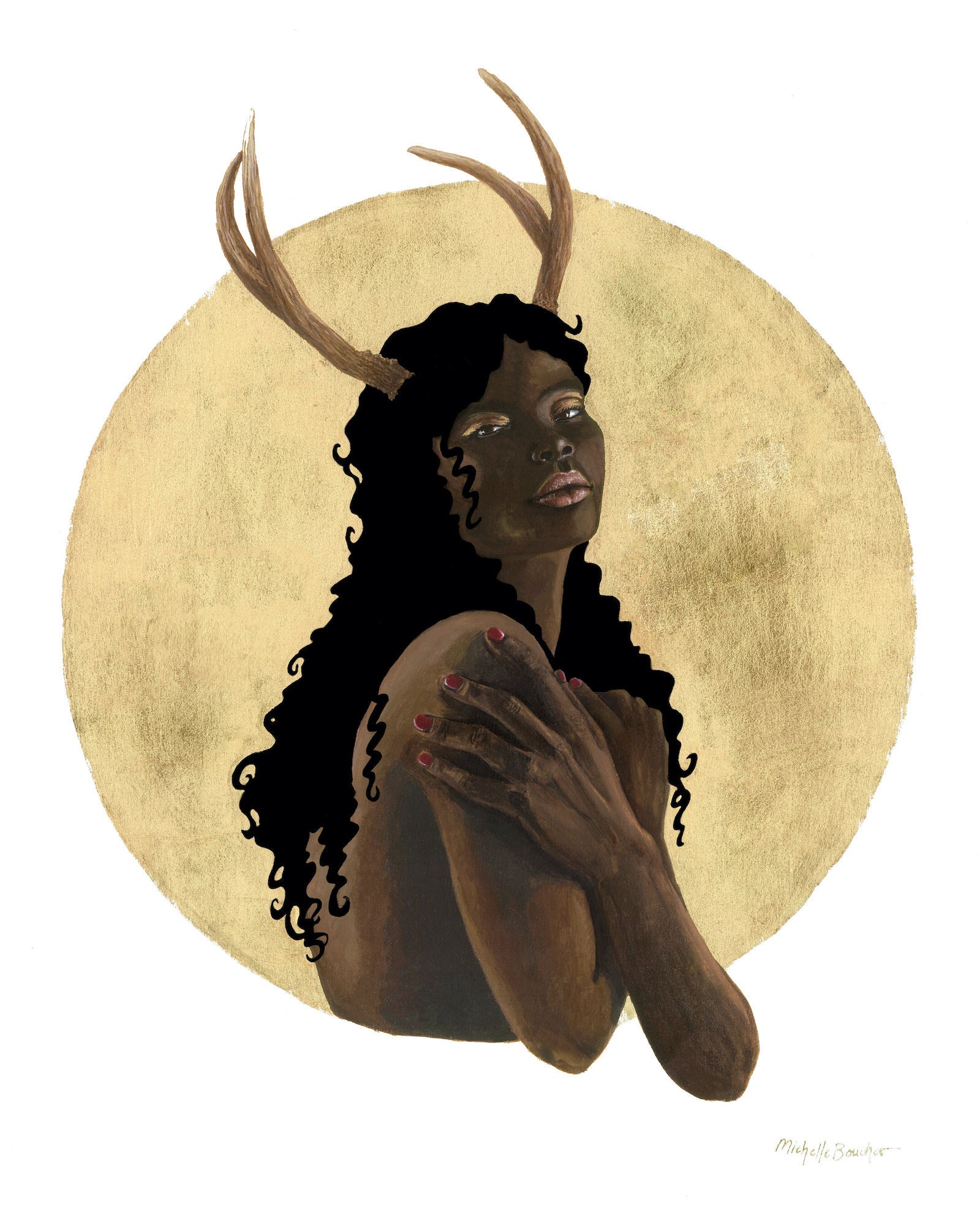 The Antler Crown 2 Print, Woman With Antlers, Antler Art, Artemis Art ...