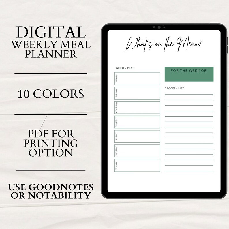Digital Meal Planner Weekly Meal Planner Printable Meal - Etsy