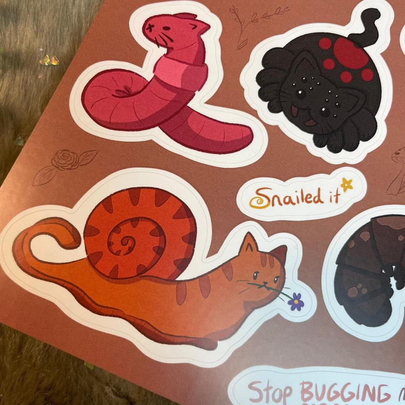 Cute Cat Insect Characters A5 Sticker Sheet version1 - Etsy