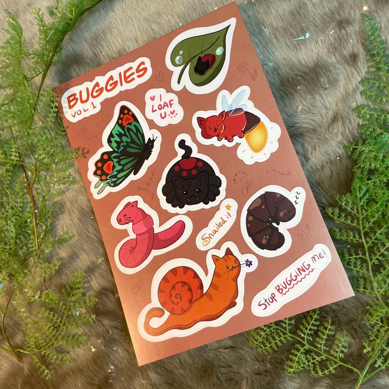 Cute Cat Insect Characters A5 Sticker Sheet version1 - Etsy