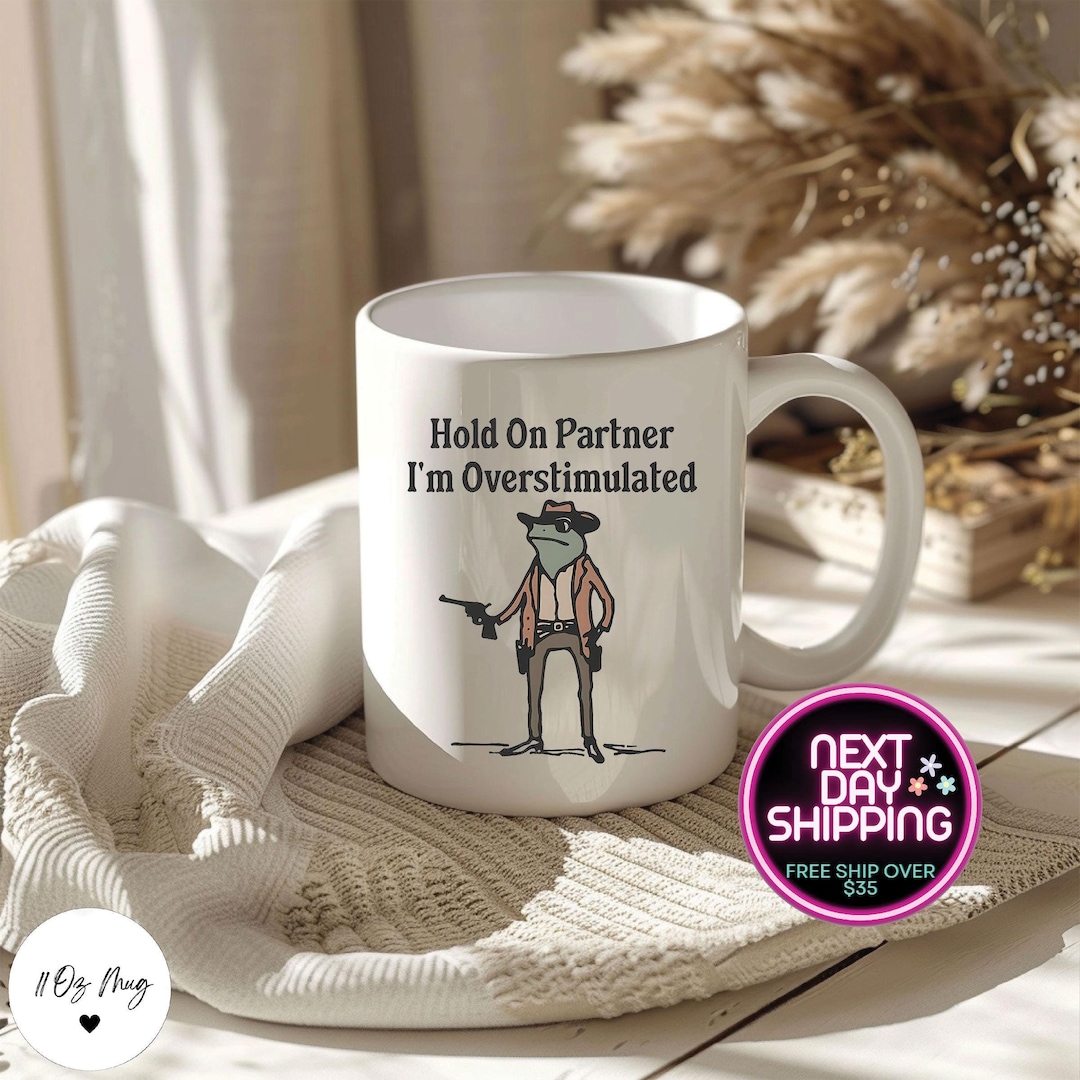 Hold on Partner I'm Overstimulated Mug, Funny Coworker Gift, Introvert ...