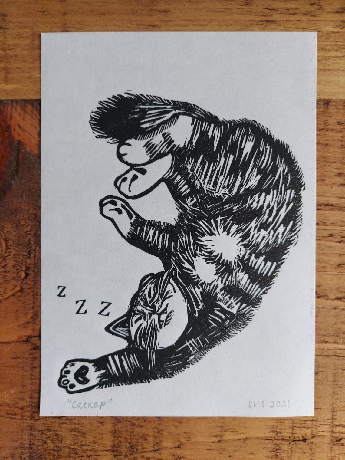 Handmade Cat Print Linocut Cat Sleepy Cat Art Lazy Cat Lino - Etsy
