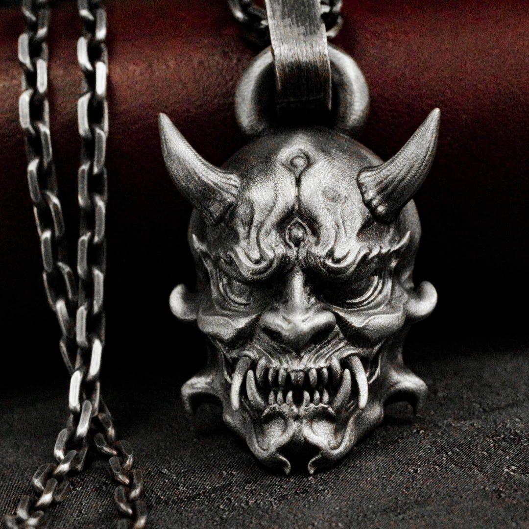 Hannya Mask Pendant Necklace: Japanese Ghost, Wisdom Symbol Jewelry - Etsy