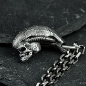 Aliens Skull 925 Sterling Silver Pendant Necklace, Skull Necklace ...