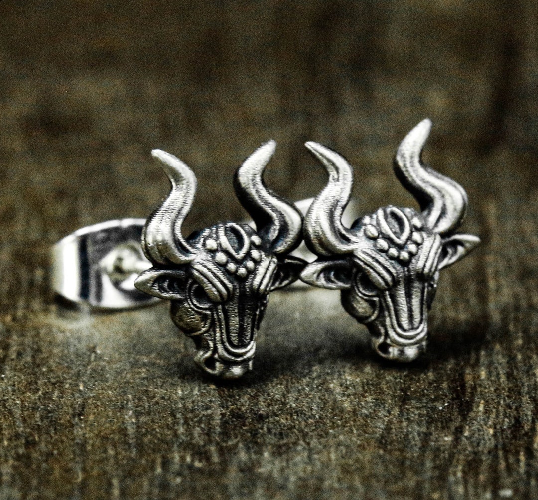 Sterling Silver Bull Head Earrings: Persian Style Taurus Jewelry - Etsy