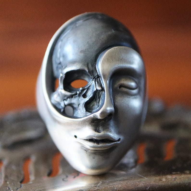 925 Sterling Silver Yin Yang Face Ring Half Skull Face Ring - Etsy