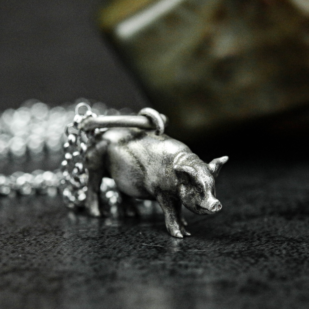 925 Sterling Silver Piggy Pendant Necklace, Pig Pendant, Animal Jewelry ...