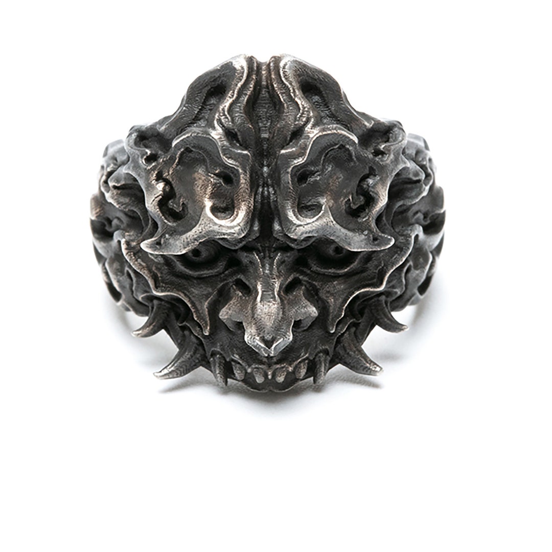Prajna Demon 925 Silver Ring|samurai Mask Ring|demon Skull Ring|mask ...