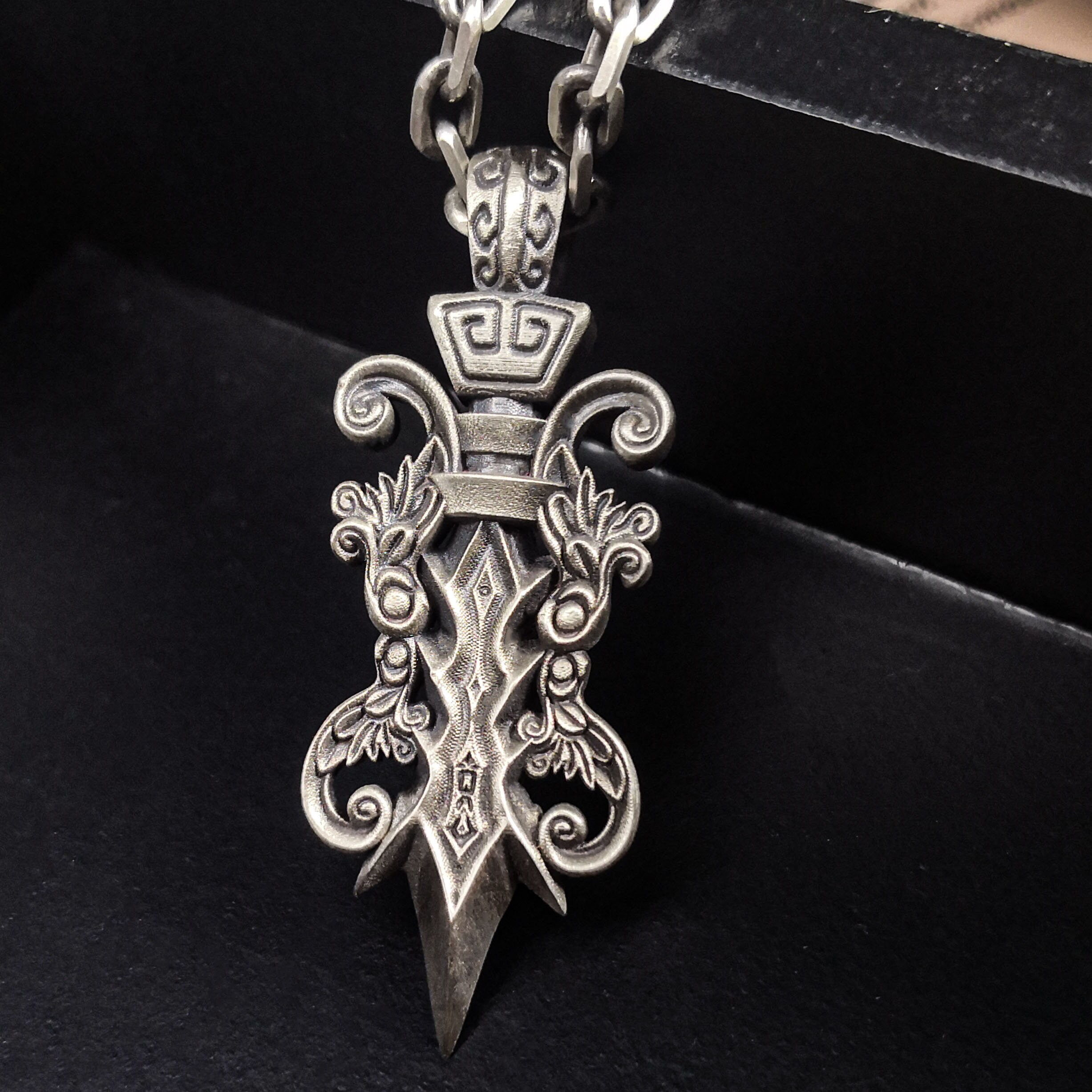 Baroque Halberd Pendant: Gothic Floral Silver Necklace - Etsy