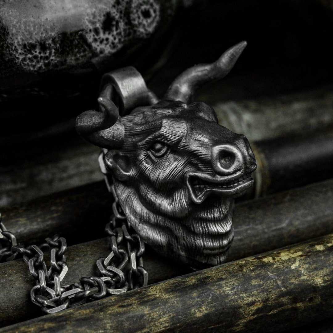 925 Sterling Silver Bull Head Pendant Necklace, Silver Bull Pendant ...