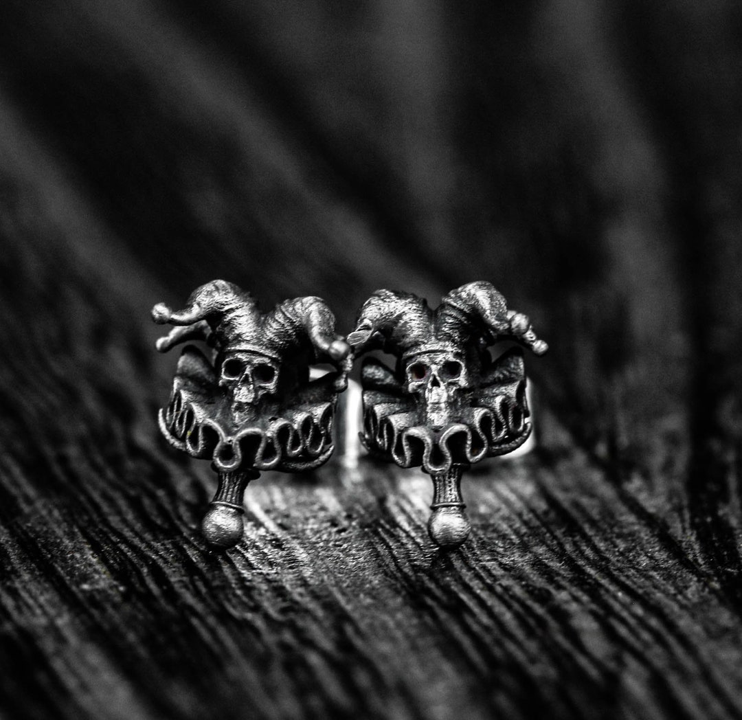 Clown Skull Studs Retro, Silver Clown Studs, Horror Earrings, Creepy ...