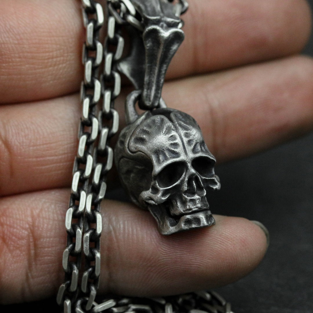 Skull Necklace-humanoid Skull Pendant Silver Skull Gothic - Etsy