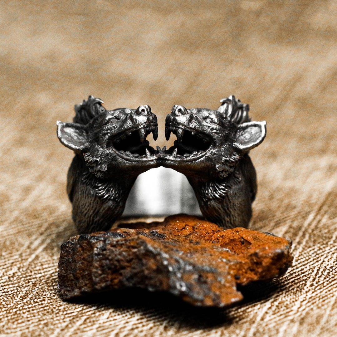 Sterling Silver Double Headed Hyena Ring - Adjustable Size - Etsy