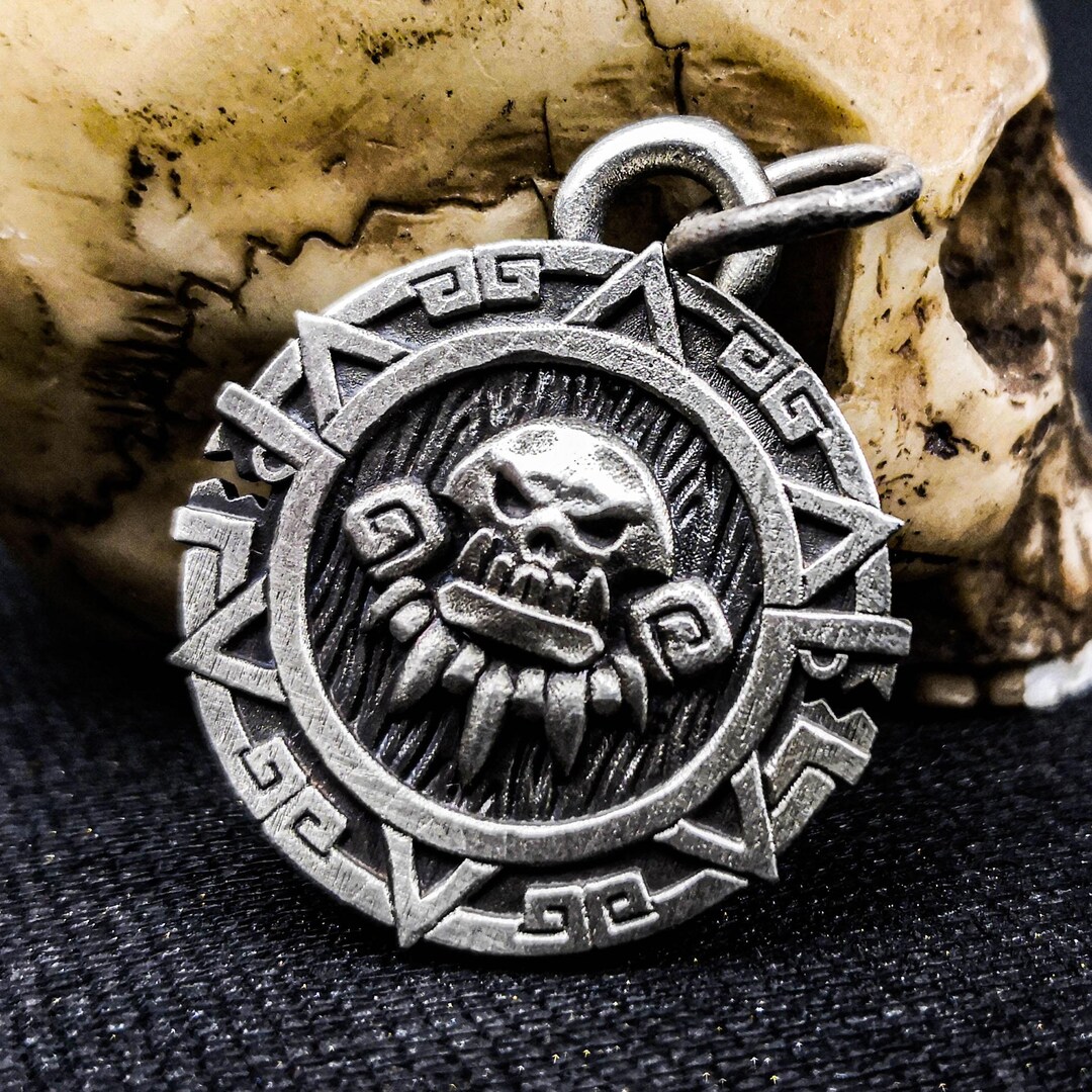Personalized Mayan Totem Pendant-orc Skull Jewelry-aztec Ancient Coin ...