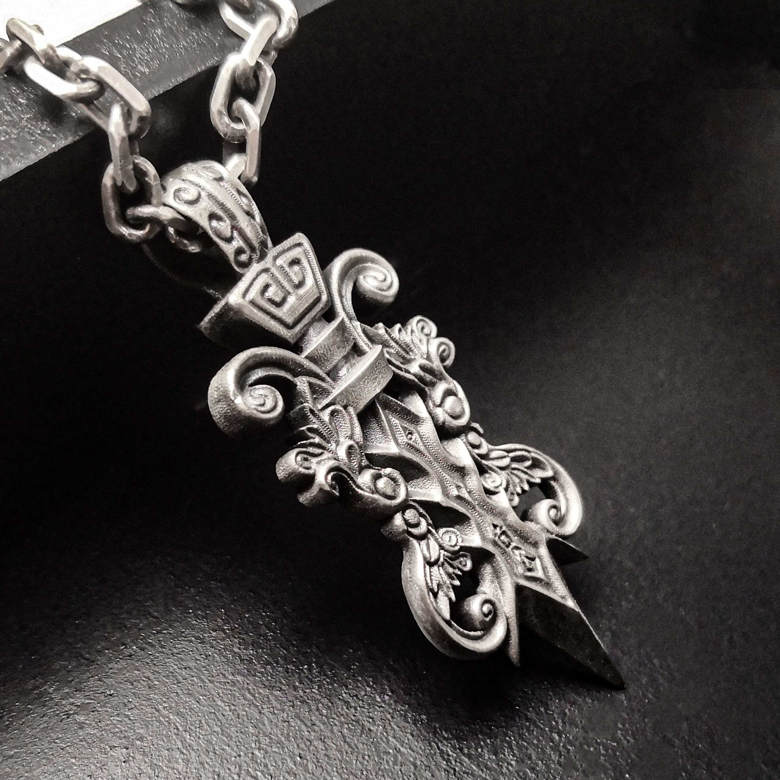 Baroque Halberd Pendant: Gothic Floral Silver Necklace - Etsy