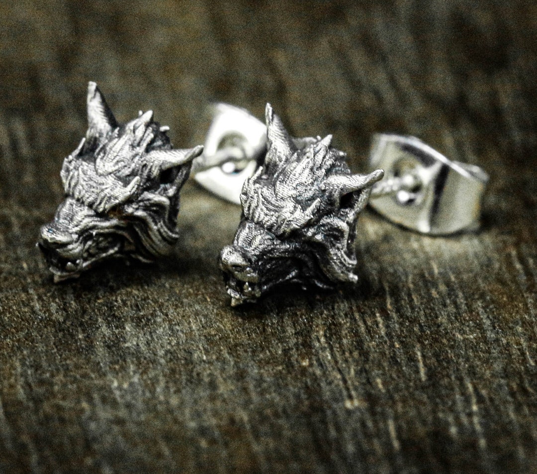 Wolf Jewelry-wolf Silver Earrings-viking Wolf Jewelry-925 Sterling ...