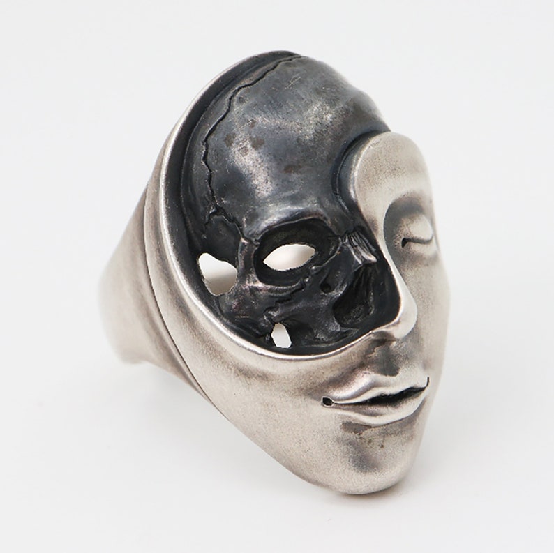 925 Sterling Silver Yin Yang Face Ring Half Skull Face Ring - Etsy
