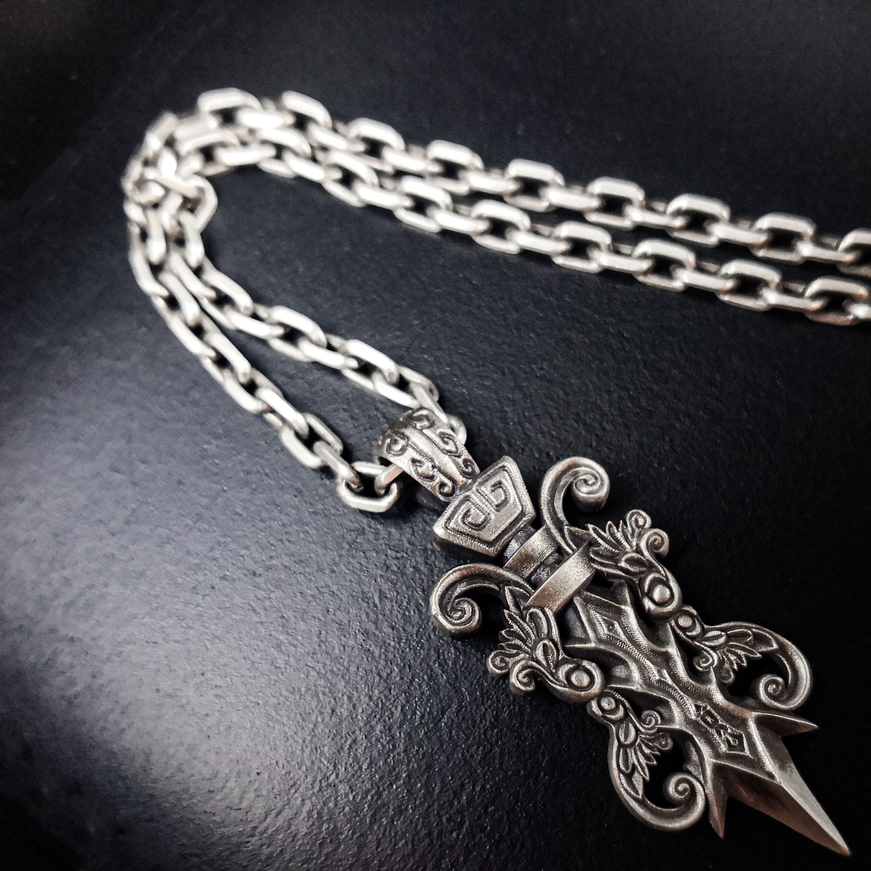 Baroque Halberd Pendant: Gothic Floral Silver Necklace - Etsy