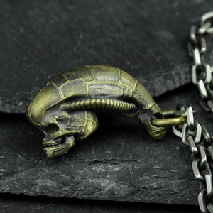 Aliens Skull 925 Sterling Silver Pendant Necklace, Skull Necklace ...