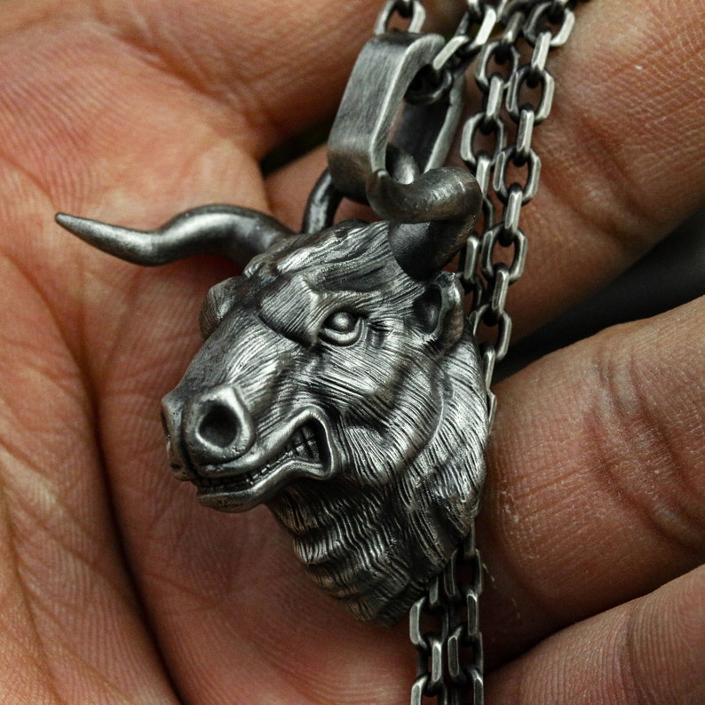 925 Sterling Silver Bull Head Pendant Necklace Silver Bull - Etsy