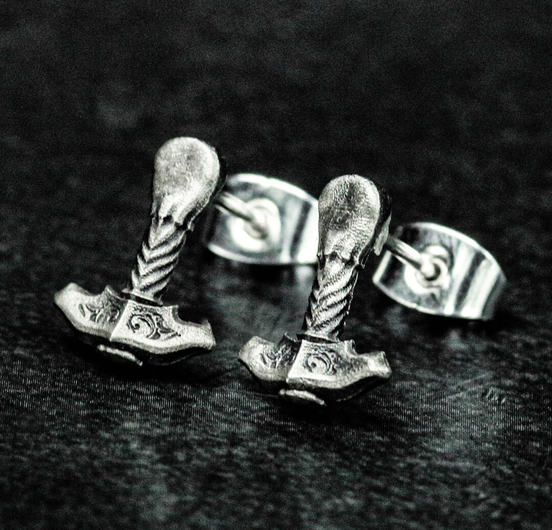 Sterling Silver Thor's Hammer Earrings: Norse Mythology Jewelry - Etsy