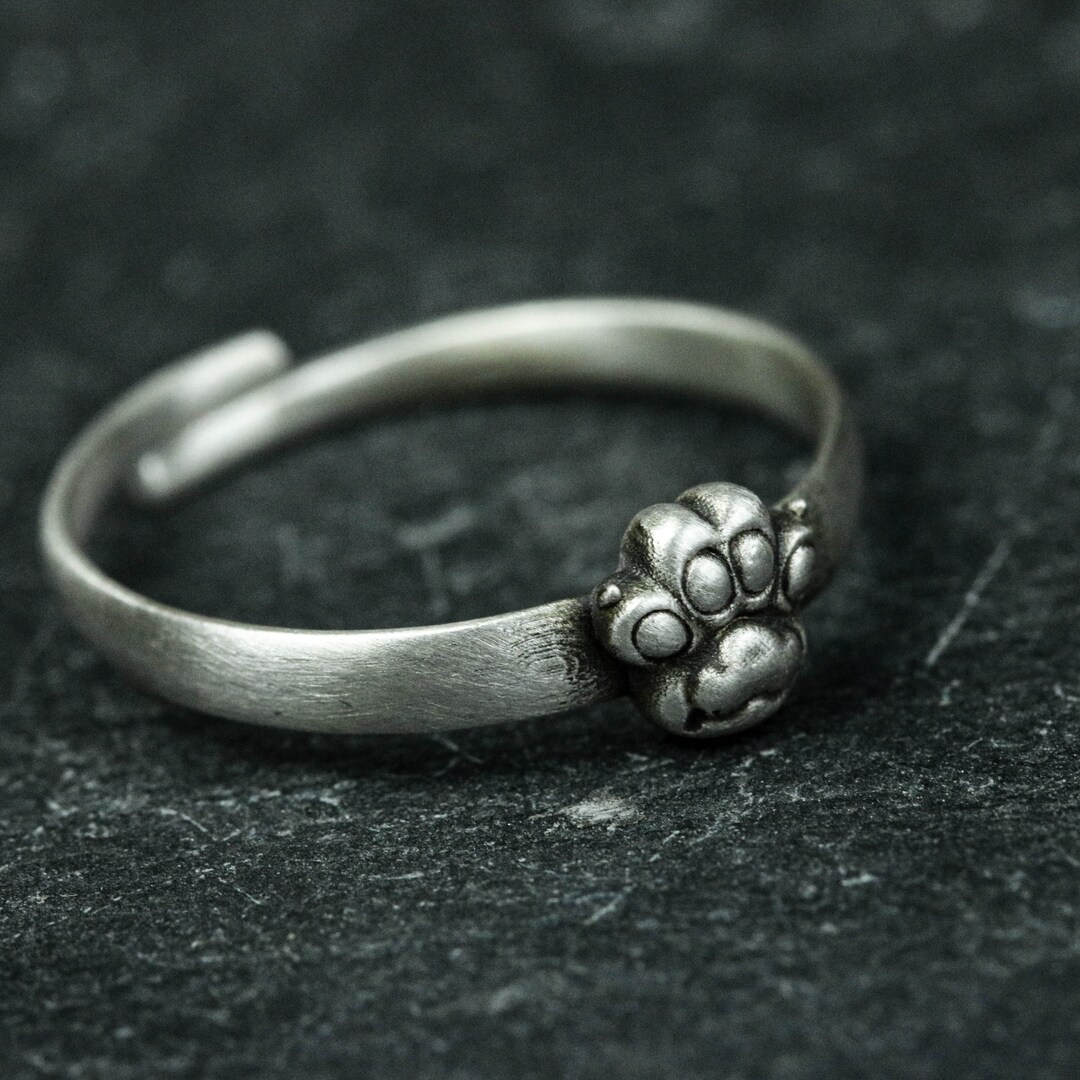 Sterling Silver Cat Paw Ring: Adjustable Animal Print Jewelry - Etsy
