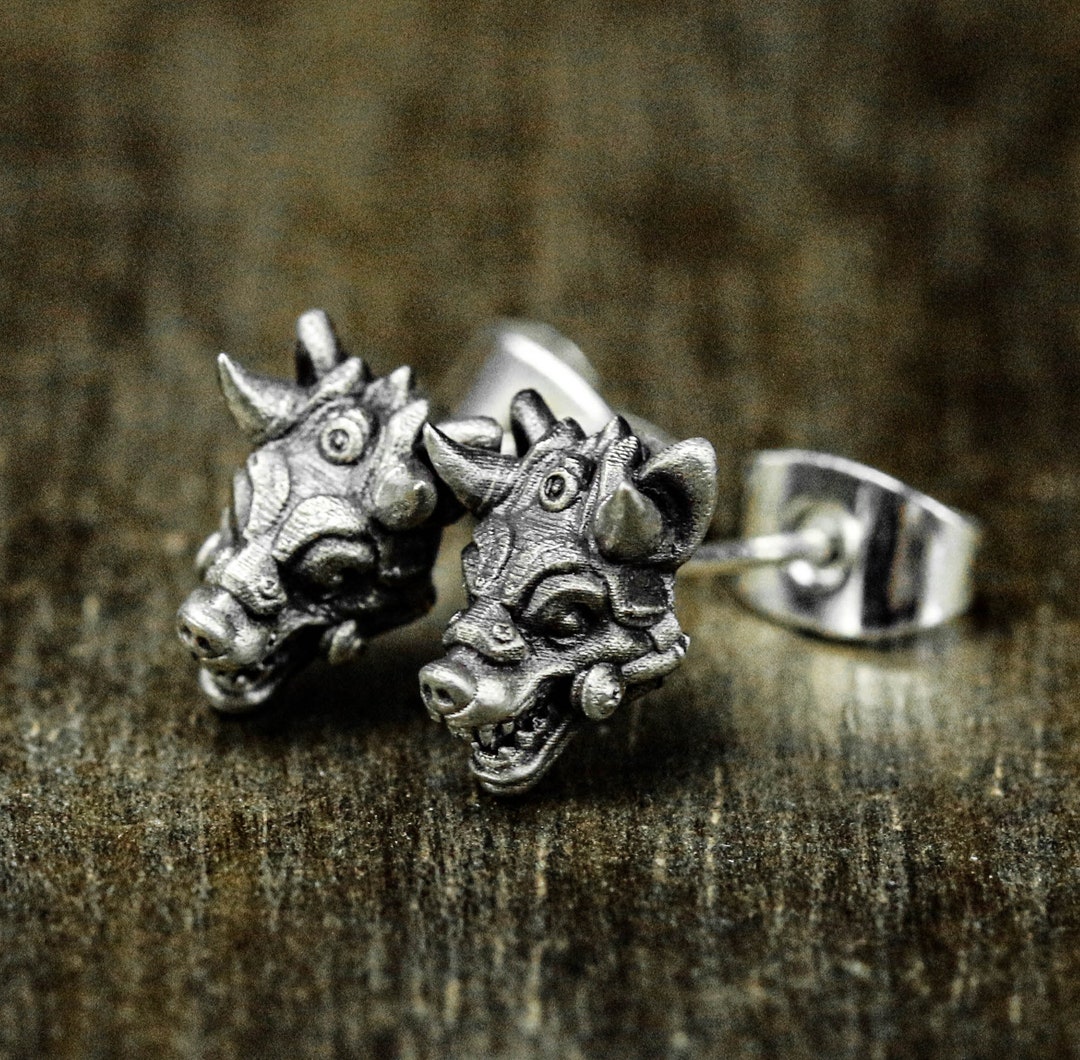 Hyena Stud Earrings, Handmade Hyena Jewelry, Beast Gothic Stud Earrings ...