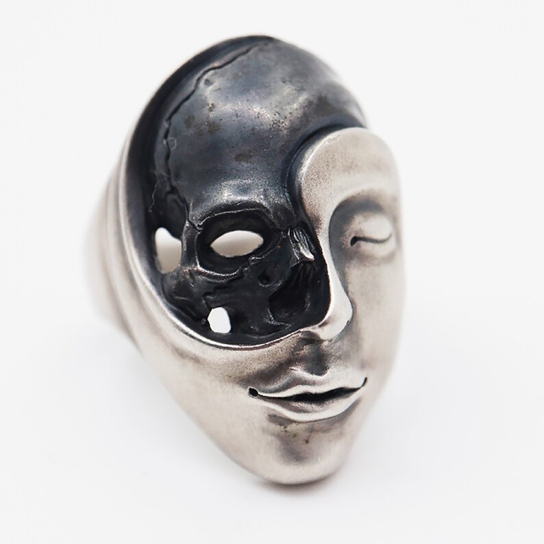 925 Sterling Silver Yin Yang Face Ring Half Skull Face Ring - Etsy