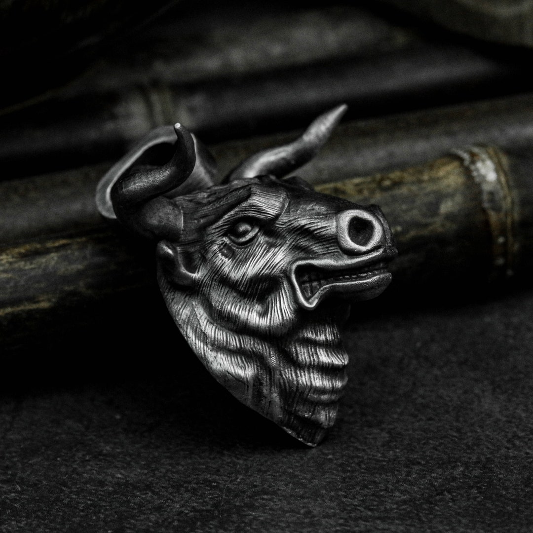 925 Sterling Silver Bull Head Pendant Necklace, Silver Bull Pendant ...