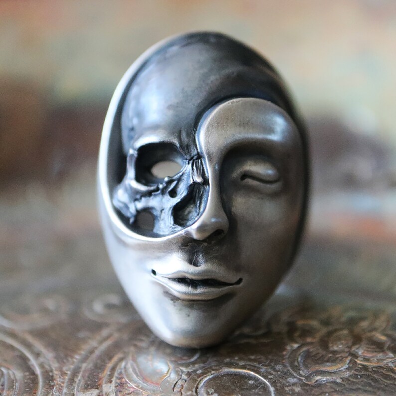 925 Sterling Silver Yin Yang Face Ring Half Skull Face Ring - Etsy
