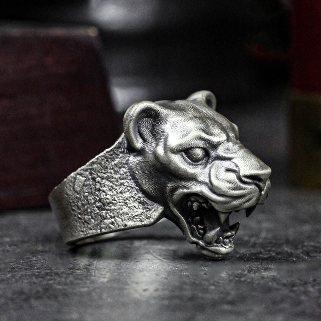 Engraved Puma Ring: Custom Silver Wild Animal Design - Etsy