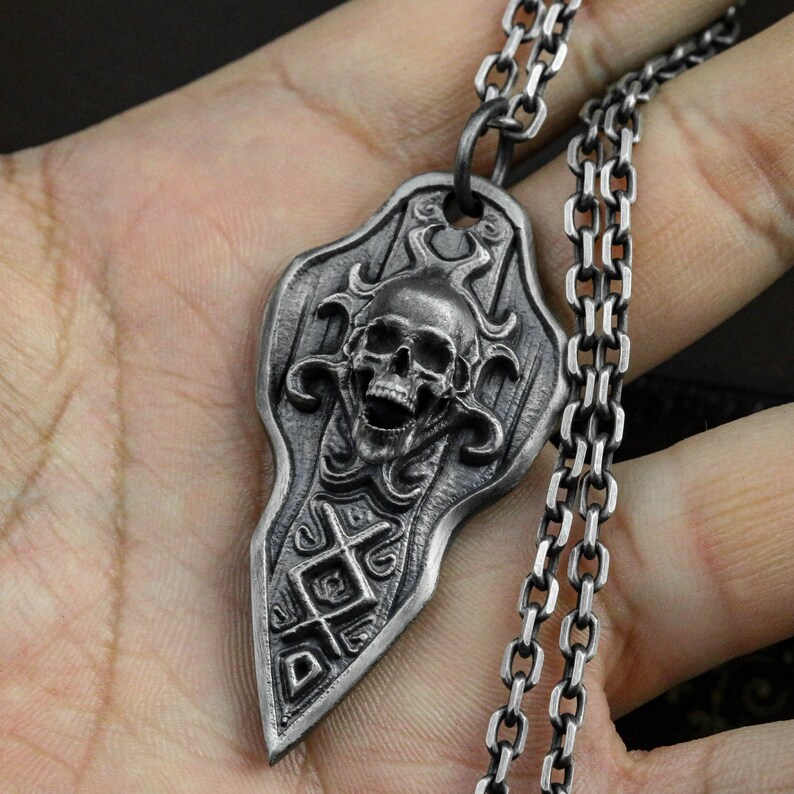 925 Sterling Silver Skull Pendant, Memento Mori Necklace, Anatomical ...