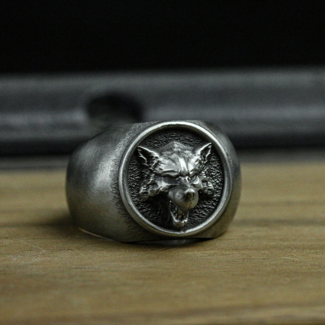 925 Silver Brass Men's Werewolf Ring Totem Animal Jewelry Ferocious ...