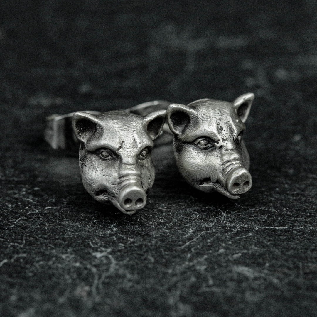 Sterling Silver Pig Head Studs, Pig Head Studs, Pig Studs, Animal Studs ...
