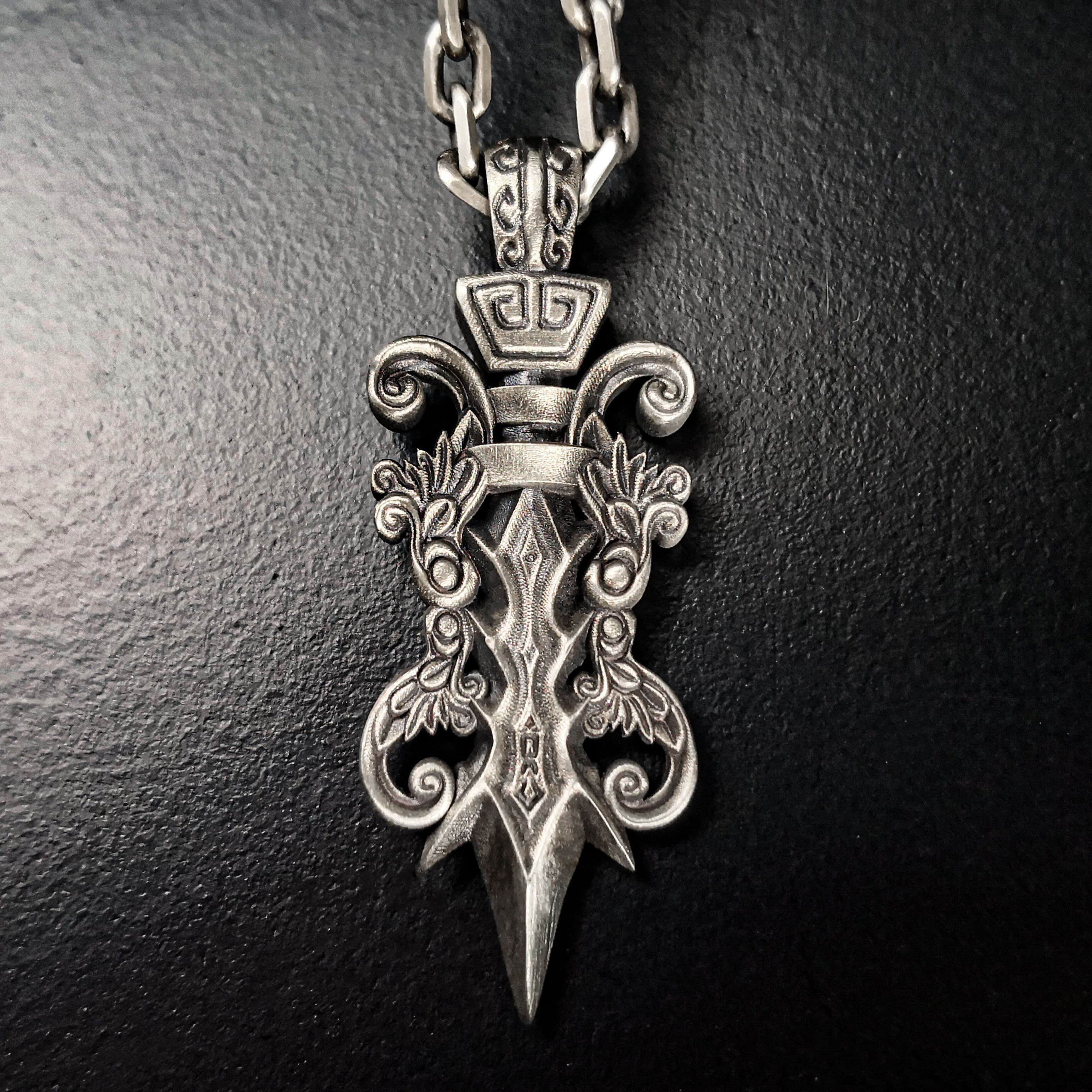 Baroque Halberd Pendant: Gothic Floral Silver Necklace - Etsy