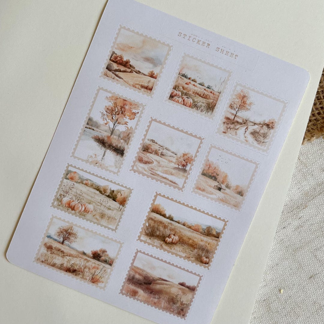 Autumn Countryside Post Stamp Sticker Sheet for Journaling, Autumn ...