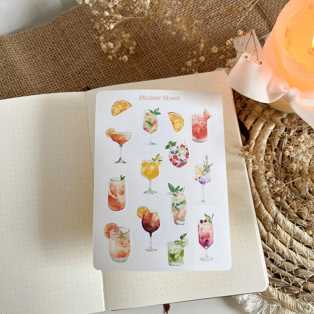 Summer Drinks Sticker Sheet | Cocktail Sticker Sheet, Lemonade Sticker ...