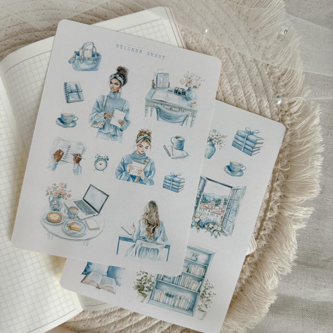 Blue Planner Girl Sticker Sheet, Journaling Sticker, Journal Supplies ...