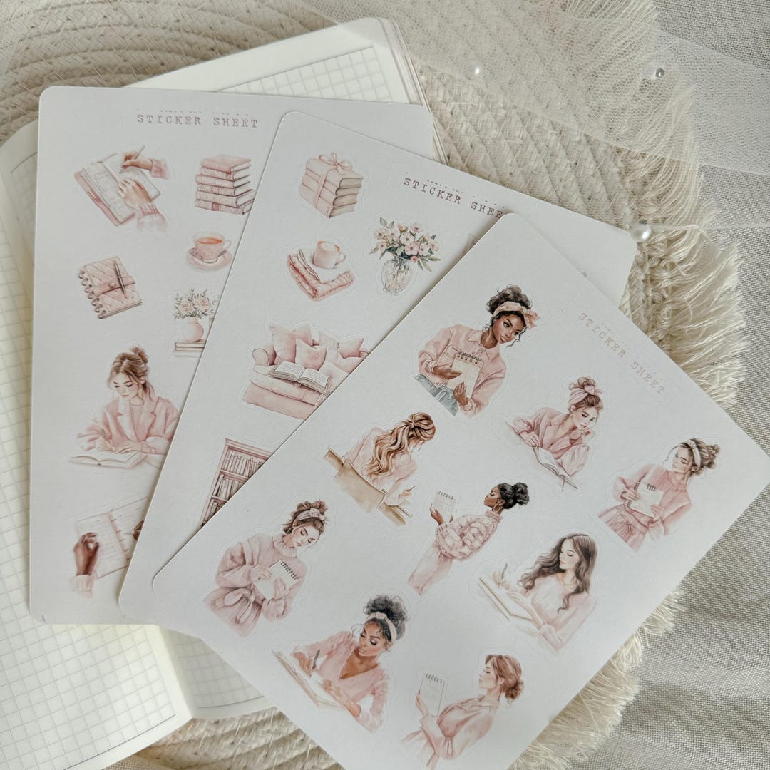 Pink Planner Girl Sticker Sheet, Journaling Sticker, Journal Supplies ...