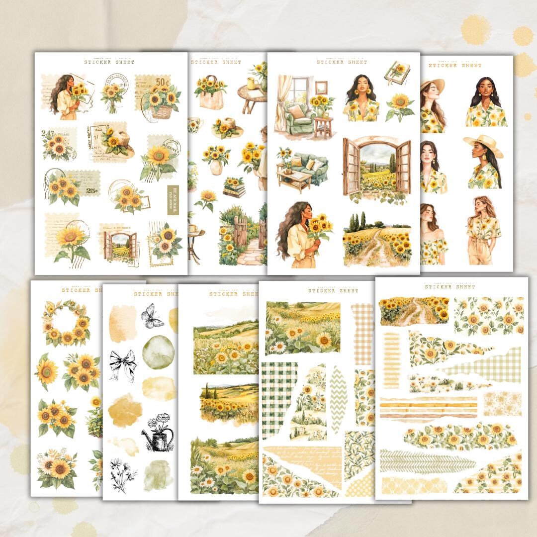 Sunflower Bliss Sticker Sheet Bundle, Summer Sticker, Planner Sticker ...