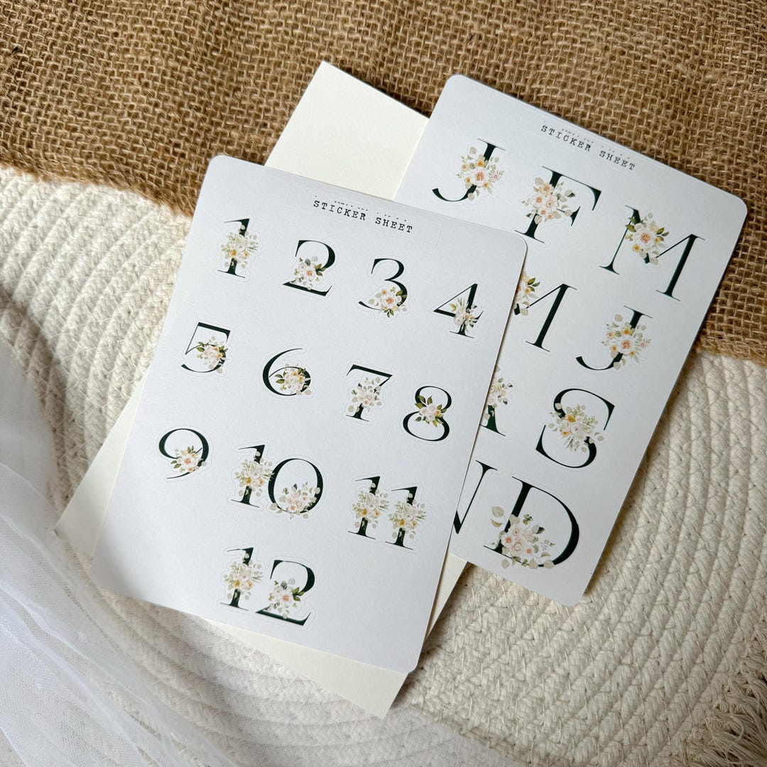Numbers and Letters Monthly Headers Sticker Sheet, Functional Planner ...
