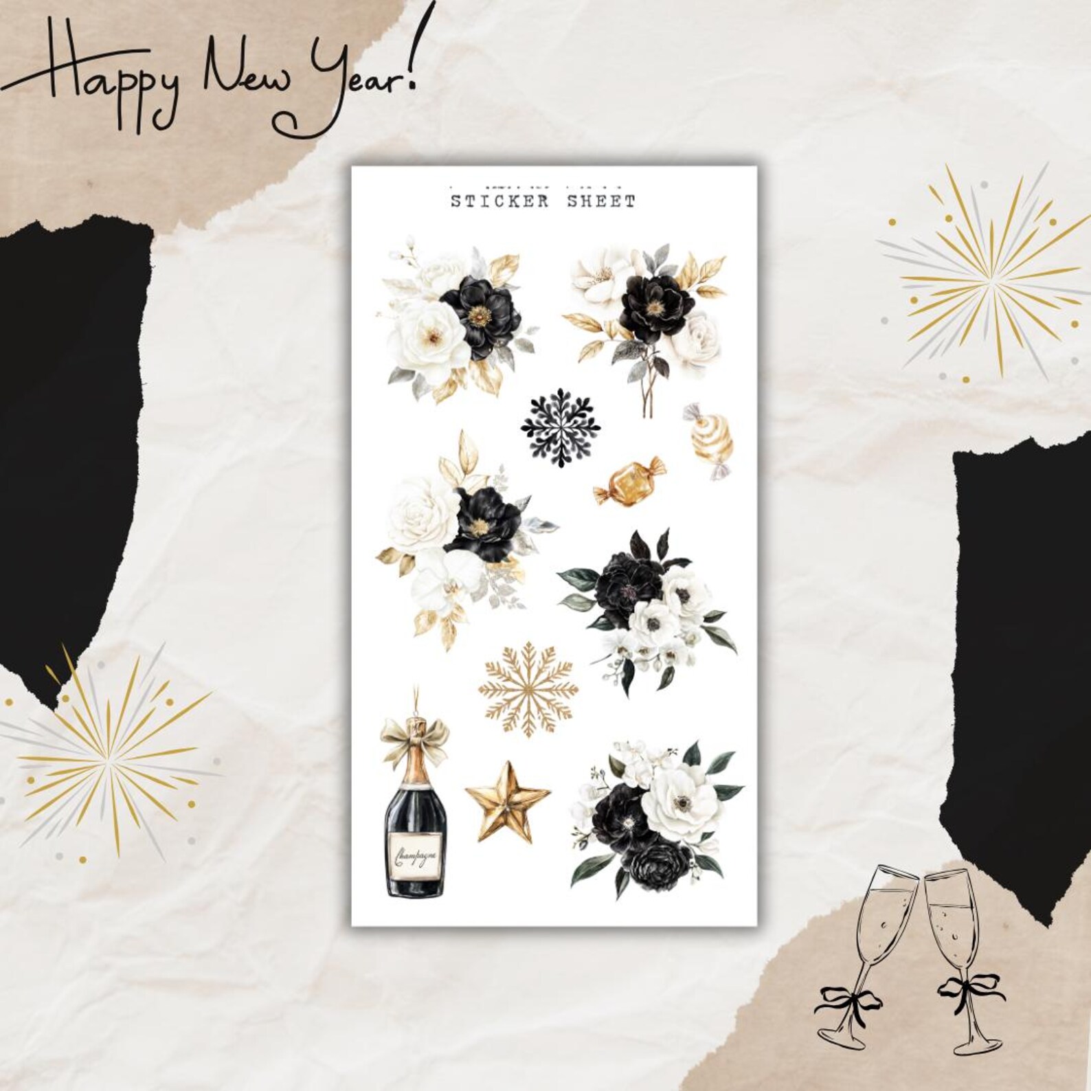 Happy New Year Sticker Sheet Bundle, Autumn Sticker, Planner Sticker ...
