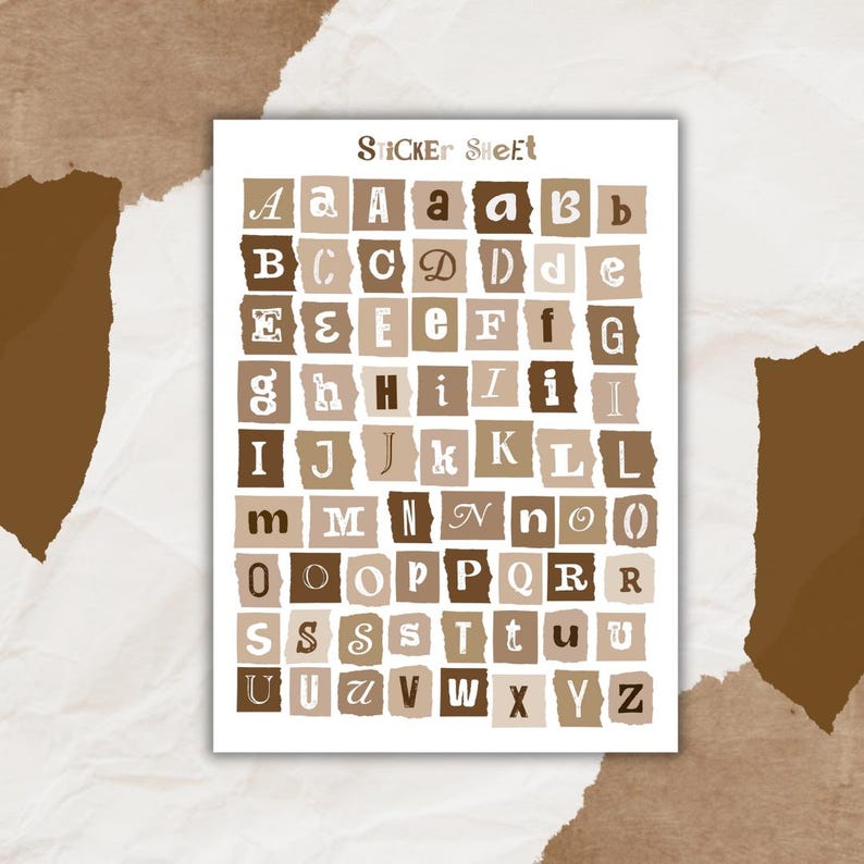 Colorful Torn Paper Alphabet Sticker Sheet, Junk Journal Sticker ...