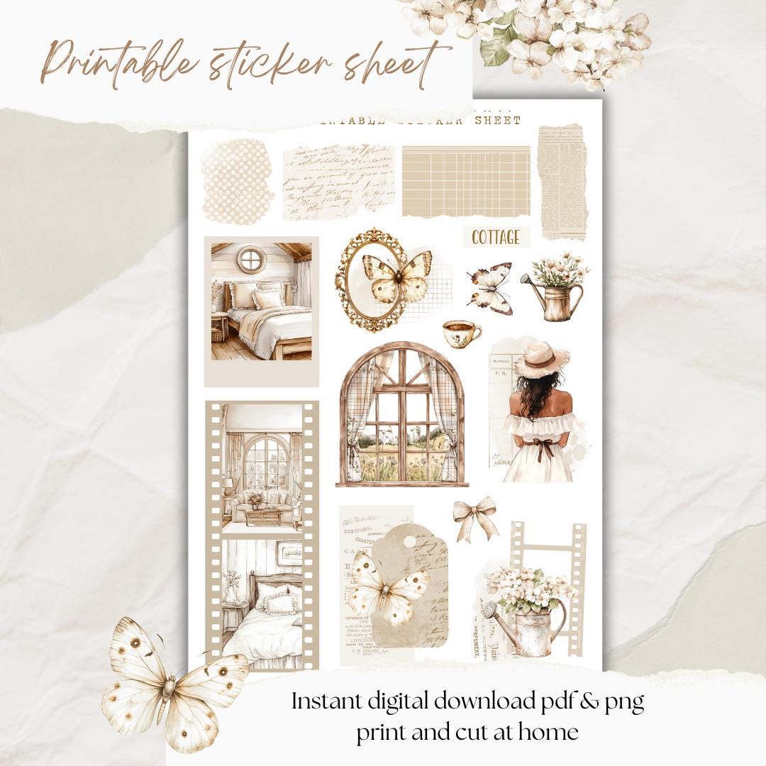 A5 Old Cottage Sticker Printable, Printable Stickers, Planner Kit ...
