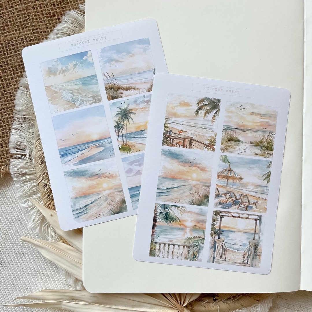Sunset at the Beach Picture Sticker Sheet, Journaling Sticker, Boho ...