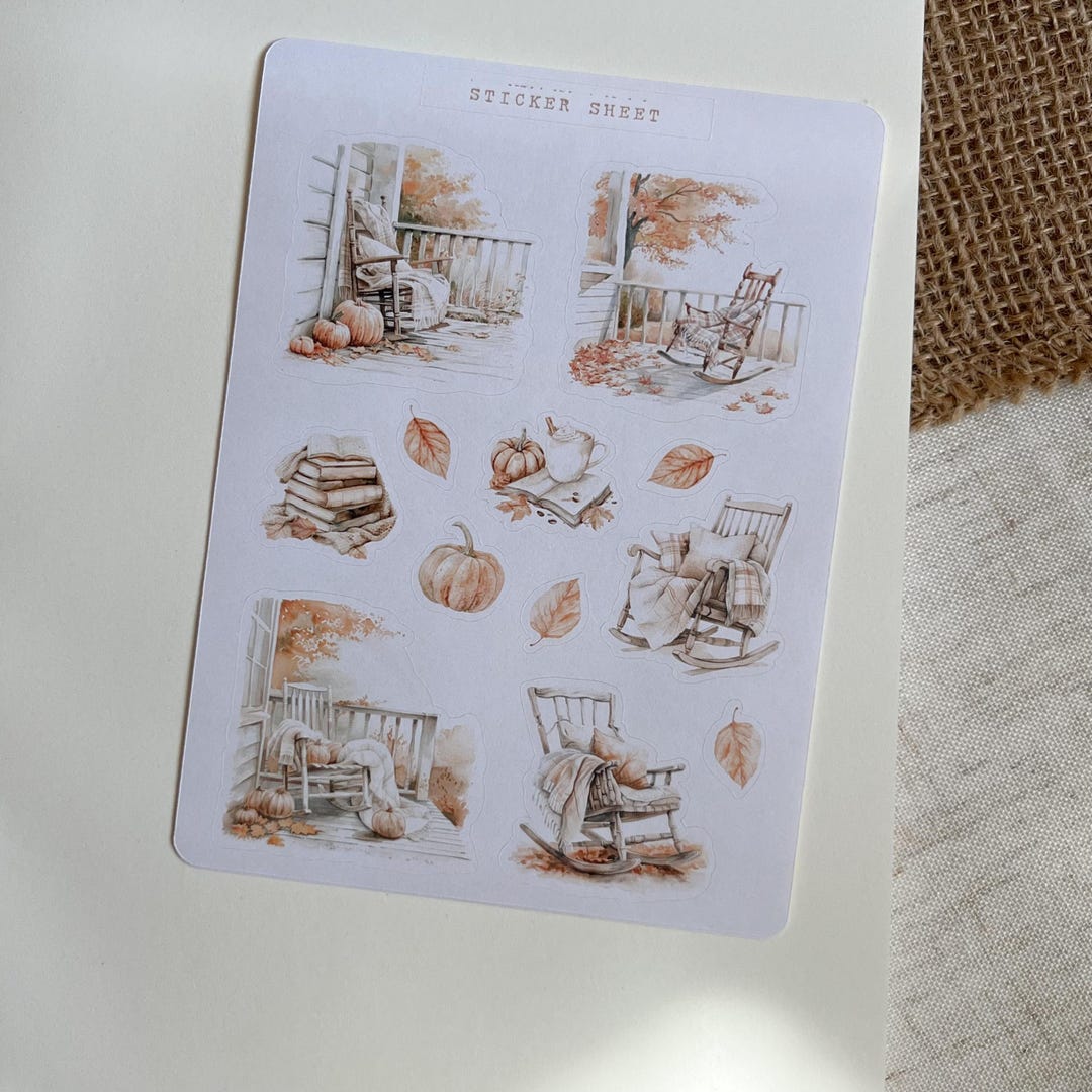Front Porch Rocking Chair Sticker Sheet for Journaling, Autumn ...