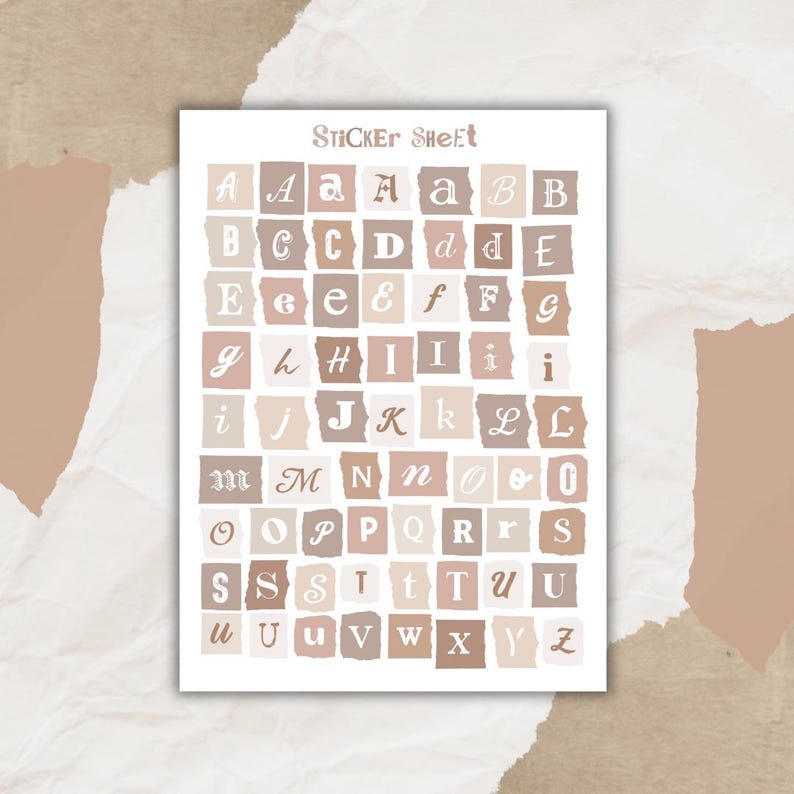 Colorful Torn Paper Alphabet Sticker Sheet, Junk Journal Sticker ...