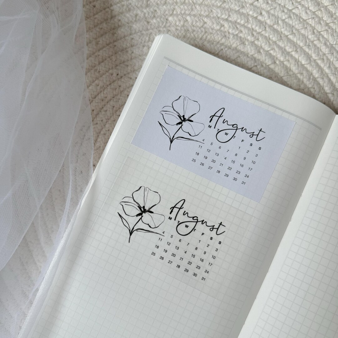 Black and White Floral 2025 Die Cut Calendar Stickers, 12 Mini Calendar ...