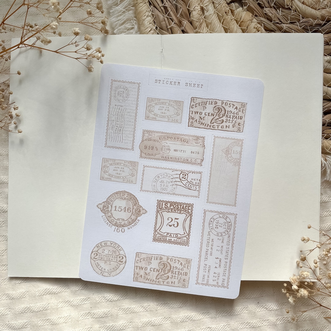 Vintage Post Stamp Sticker Sheet | Post Stamp Stickers, Planner ...